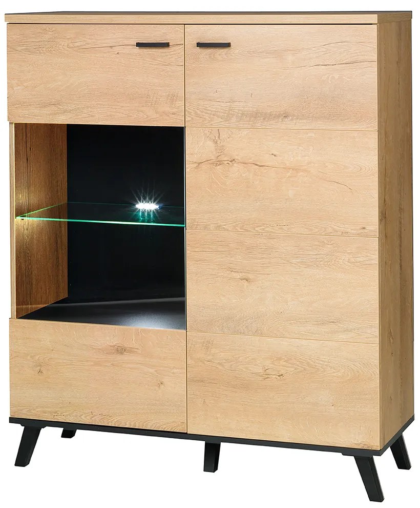 Obývací stěna JOHN II | 6 dílů | sestava C | 464 cm + stolek 101x61 cm | komoda dub lefkas světlý/černá