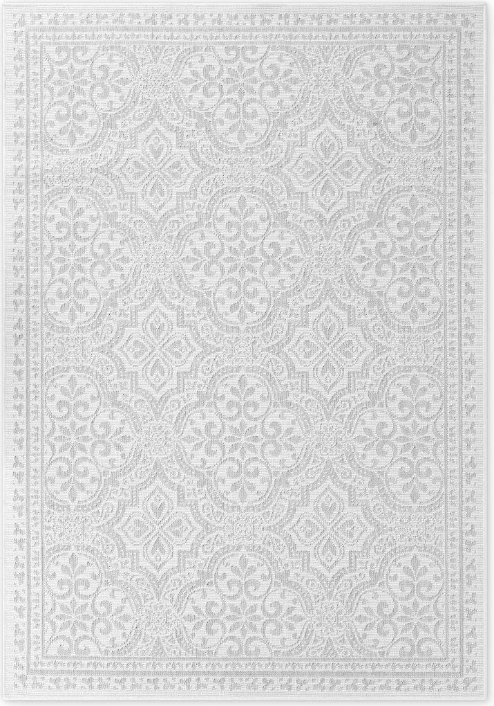NORTHRUGS, Kusový koberec Duet Rosel 106251 White/Gray - na ven i na doma, 200x290, šedá, chodba / předsíň