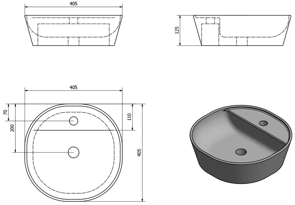 Sapho, LUGANO keramické umyvadlo 40x12 cm, na desku, AR491