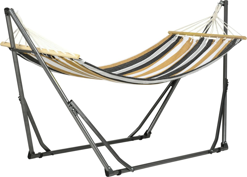 Skládací zahradní houpací síť s kovovým stojanem Outsunny, 1 místo, maximální nosnost 120 kg, rozměry 270L x 100W x 94H cm