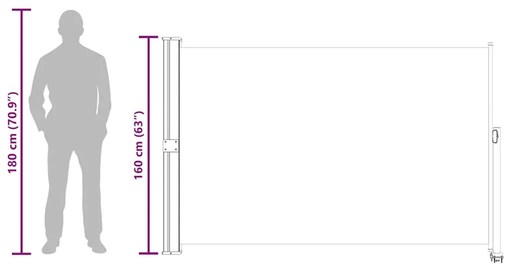 vidaXL Marketos Zatahovací boční markýza / zástěna na terasu 160 x 300 cm hnědá