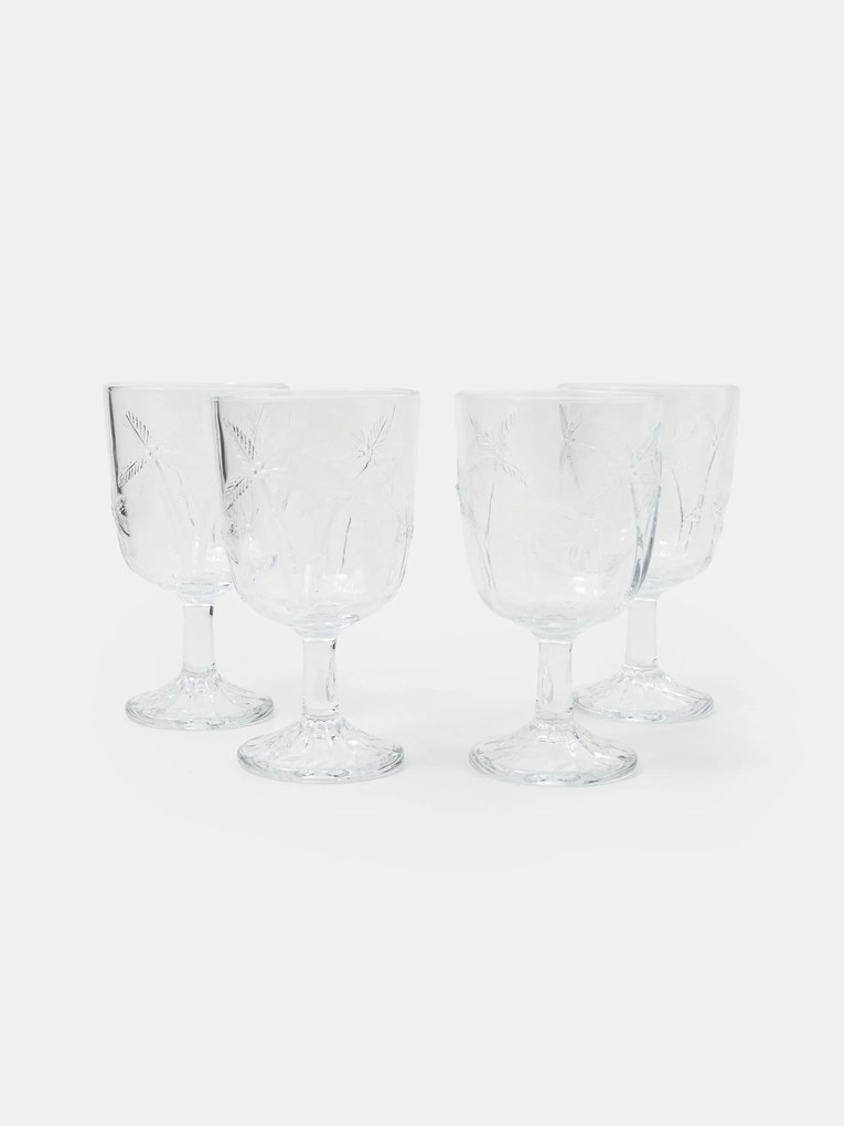 Sinsay - Sada sklenic na víno s reliéfním vzorem palem 4 pack - clear