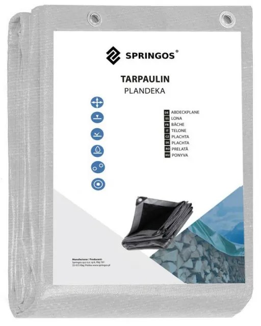 SPRINGOS Krycí plachta s oky 3x5 m, extra silná, 270g PE, šedá SPRINGOS PROTECT GA2158-XG