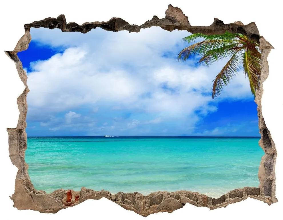 Wallmuralia Díra 3D ve zdi nálepka Karibské ostrovy pláž 95x64 cm