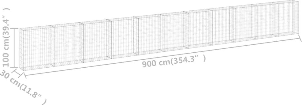 Gabionová zeď s víky pozinkovaná ocel 900 x 30 x 100 cm 147817