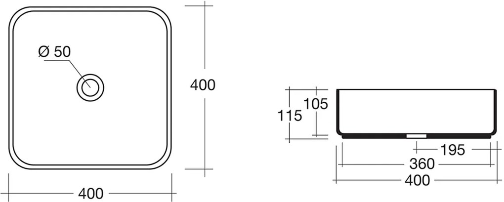 Sapho, BLADE keramické umyvadlo 40x11,5x40 cm, na desku, bez přepadu, WH050