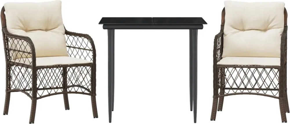 3dílný bistro set s poduškami hnědý polyratan 3212110