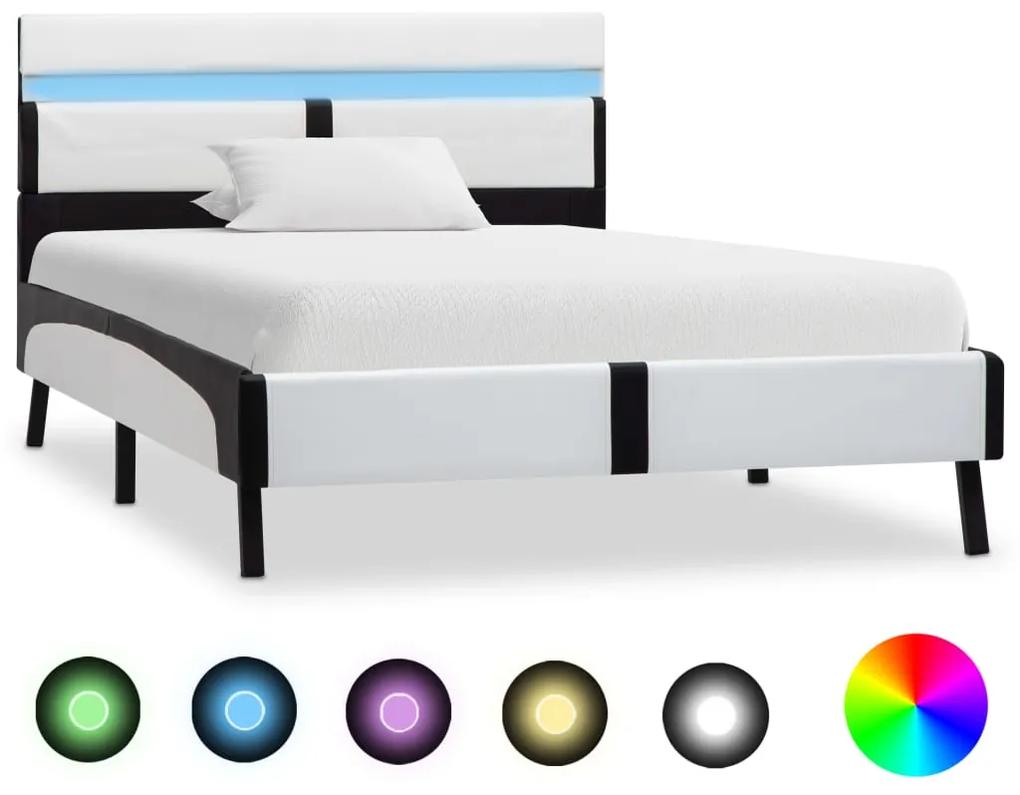 280297 vidaXL Rám postele s LED světlem bíločerný umělá kůže 90 x 200 cm