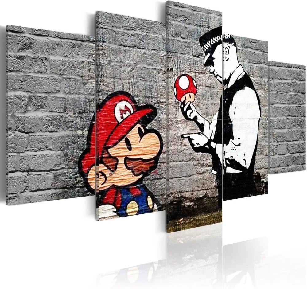 Obraz na plátně Bimago - Super Mario Mushroom Cop (Banksy) 100x50 cm