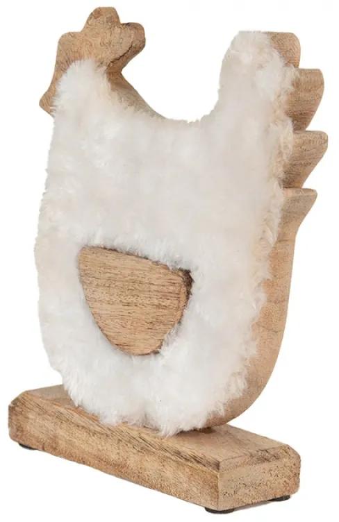 Dekorace dřevěný kohoutek na podstavci s chlupatinkou – 18x5x21 cm