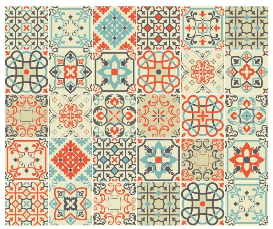 Sada 30 nástěnných samolepek Ambiance Azulejos Verone, 10 x 10 cm