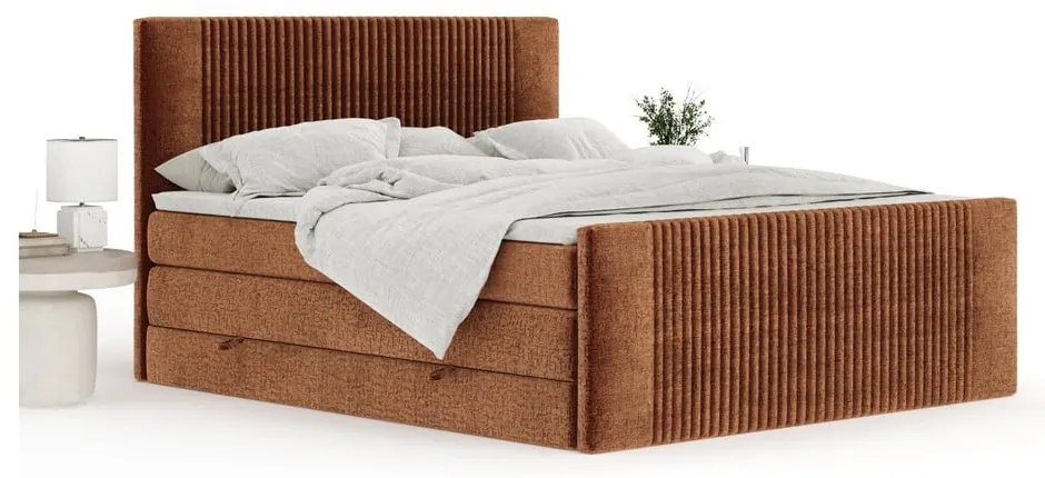 Oranžová boxspring postel s úložným prostorem 200x200 cm Bergamo – Maison de Rêve