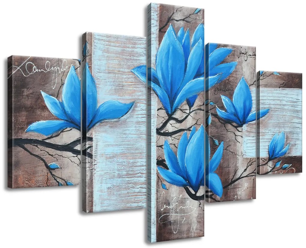 Gario Ručně malovaný obraz Nádherná modrá magnolie - 5 dílný Rozměry: 150 x 70 cm