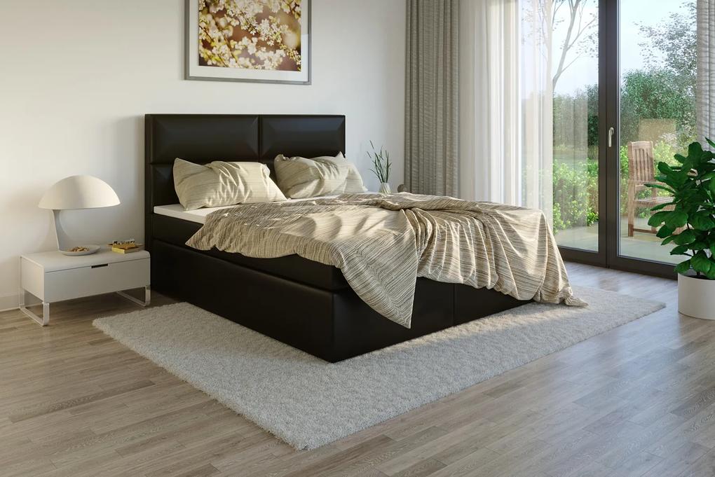 CONTEZZA Čalouněná postel DATO Boxsprings, tmavě hnědá ekokůže Rozměr: 200 x 200 cm