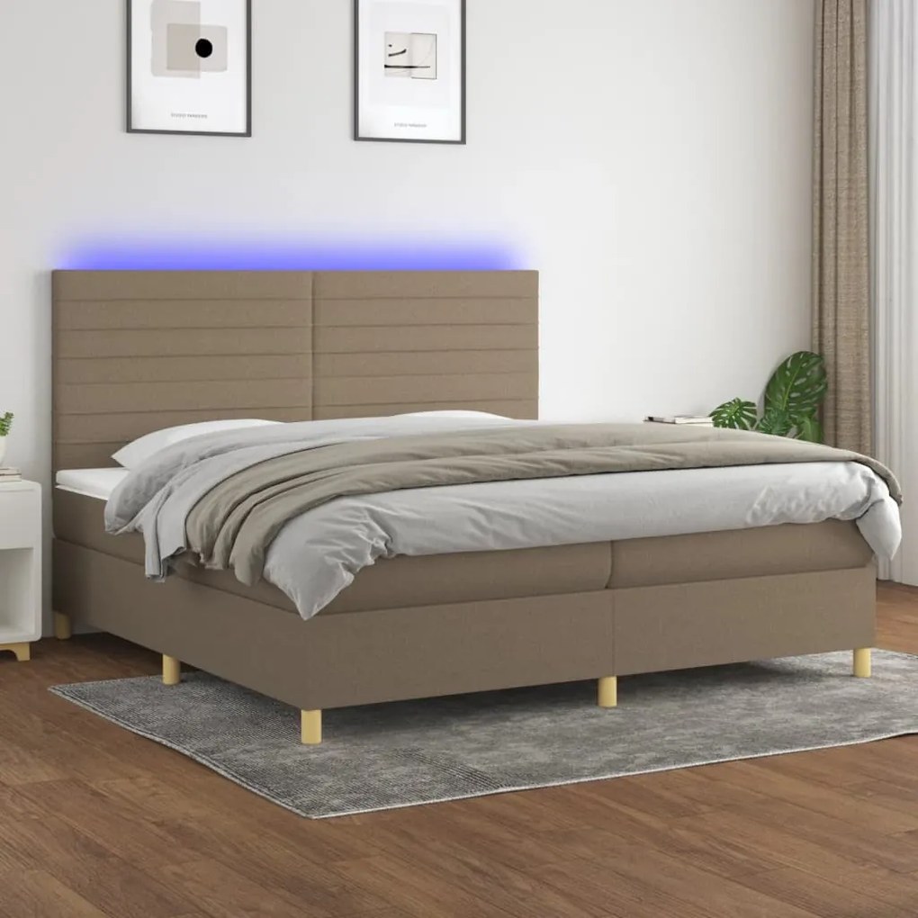 Box spring postel s matrací a LED taupe 200x200 cm textil