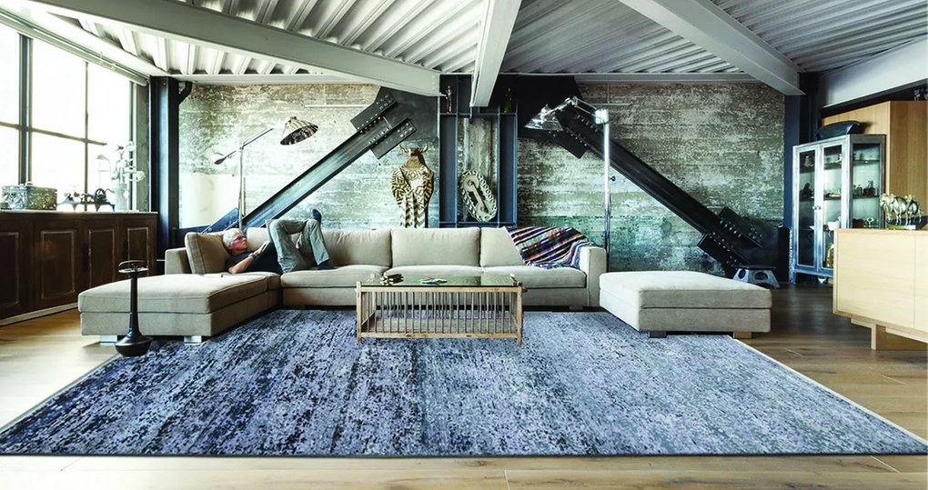 Diamond Carpets India, Ručně vázaný kusový koberec Diamond DC-KM Snowland, 365x457, modrá, chodba / předsíň