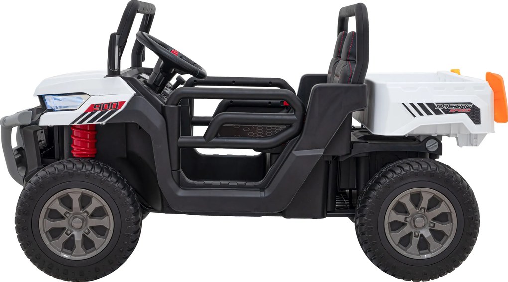 Ramiz Dětské auto Pick-Up Speed 900 bílé + pohon 4x4 + pohyblivá korba + zavazadlový prostor + dálkové ovládání + lopatka + LED a zvuky