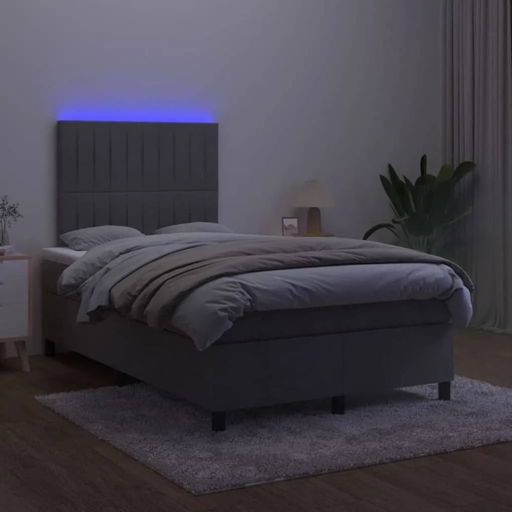 Box spring postel s matrací a LED tmavě šedá 120x200 cm samet 3136234