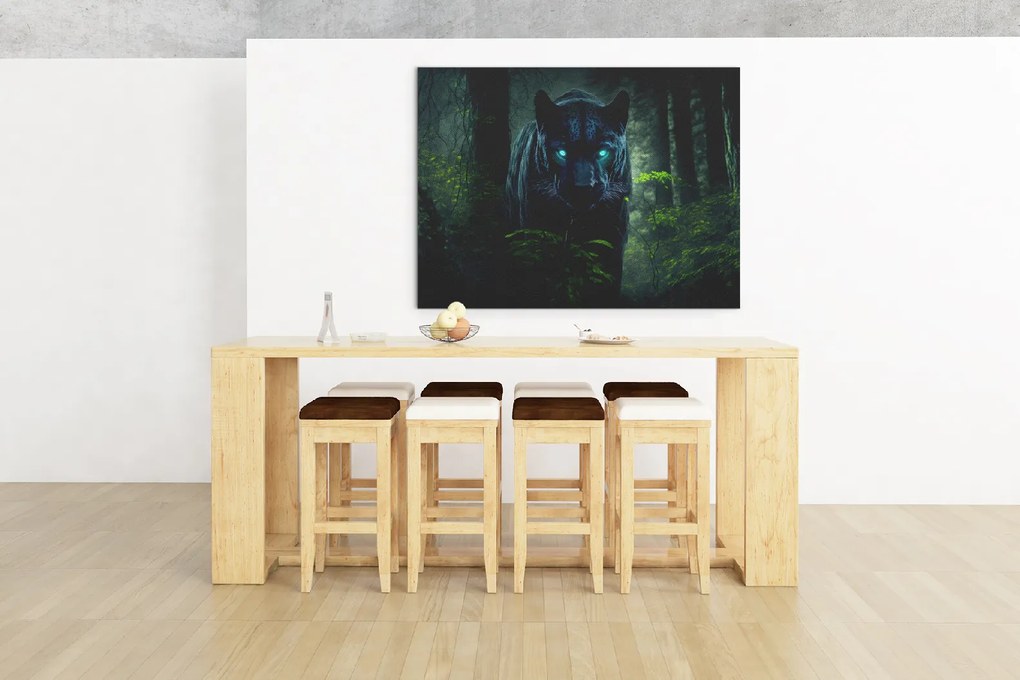 Obraz na plátně - Černý panter (puma) v lese FeelHappy.cz Velikost obrazu: 90 x 60 cm