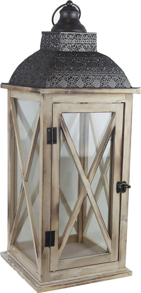 Dřevěná lucerna D6496/B vysoká dekorační 61cm vintage