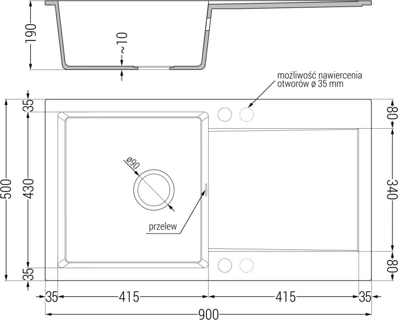 Mexen Leo, 1-komorový granitový dřez 900x500x190 mm a dřezová baterie Elia, černá skvrnitá, 6501-76-670101-76