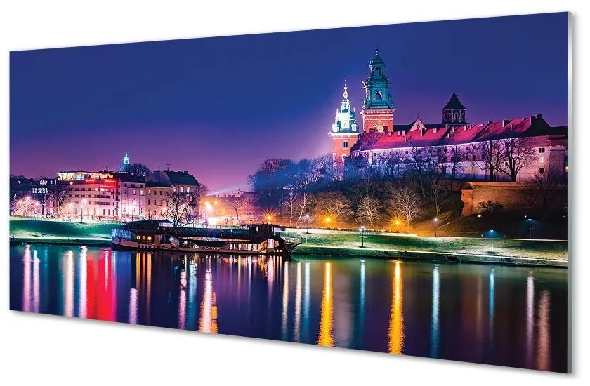 Obraz na skle Krakow City noc řeka 120x60 cm
