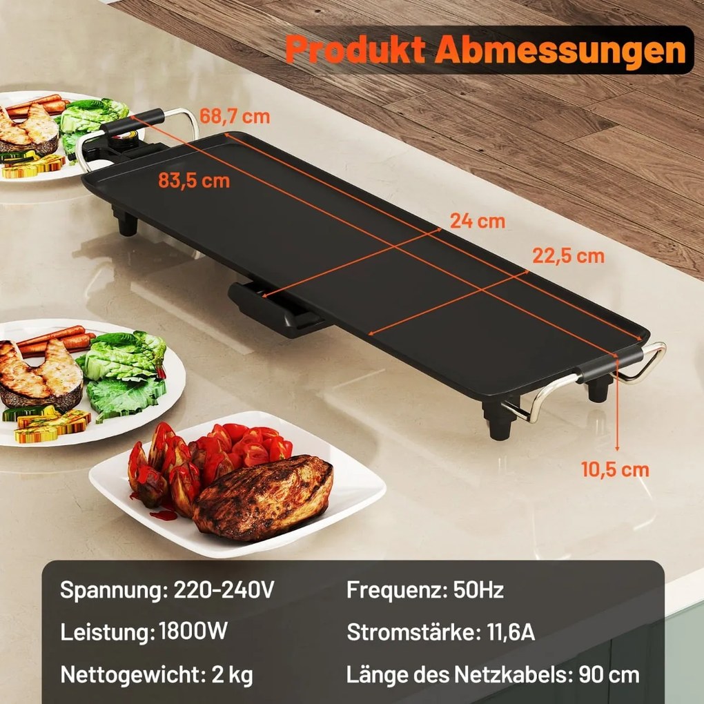 Costway 70 cm Elektrická grilovací deska Teppanyaki Gril Nepřilnavý povrch