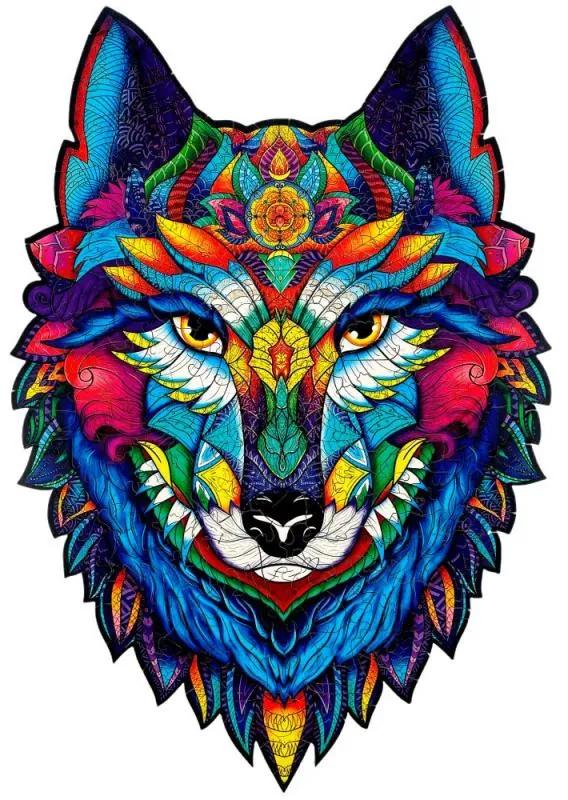 Dřevěné barevné puzzle - Majestátní vlk