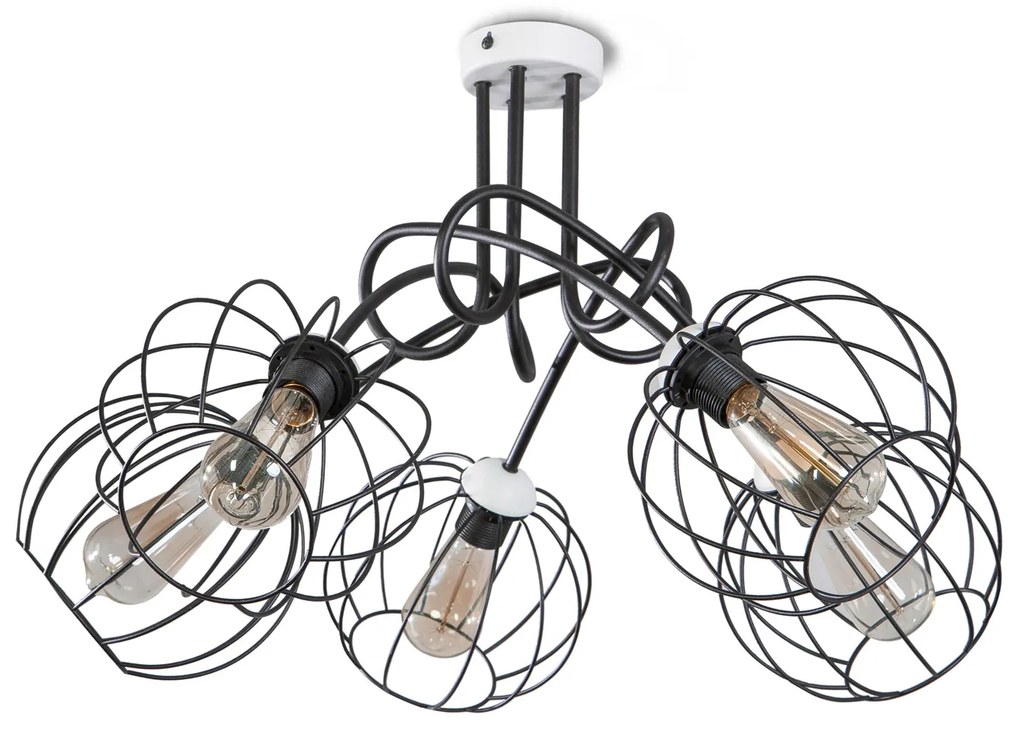 Light for home - Stylový pětiramenný lustr přisazený ke stropu 40807 "STYLE", 5x60W, E27, bílá, černá