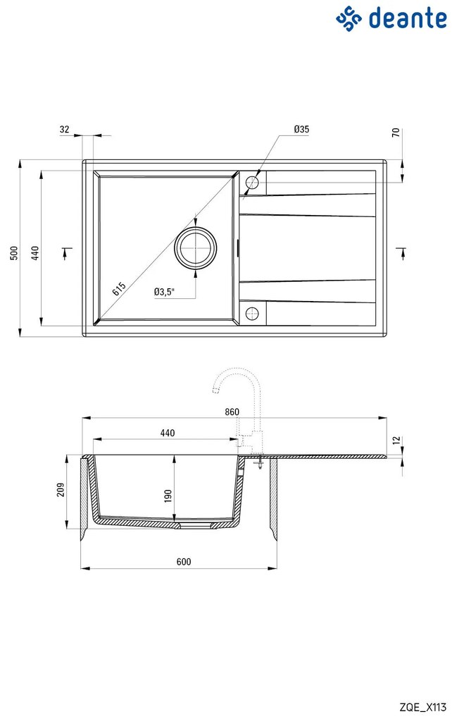 Deante Eridan 85 granitový dřez s odkapávačem, bílá