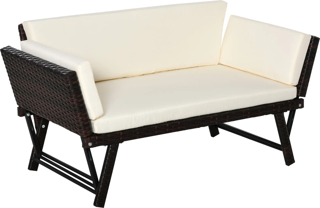 Outsunny polyratanová zahradní pohovka 2místná rozkládací zahradní nábytek lounge pohovka s područkami ocelová hnědá 129x63x67 cm na terasu a balkon …