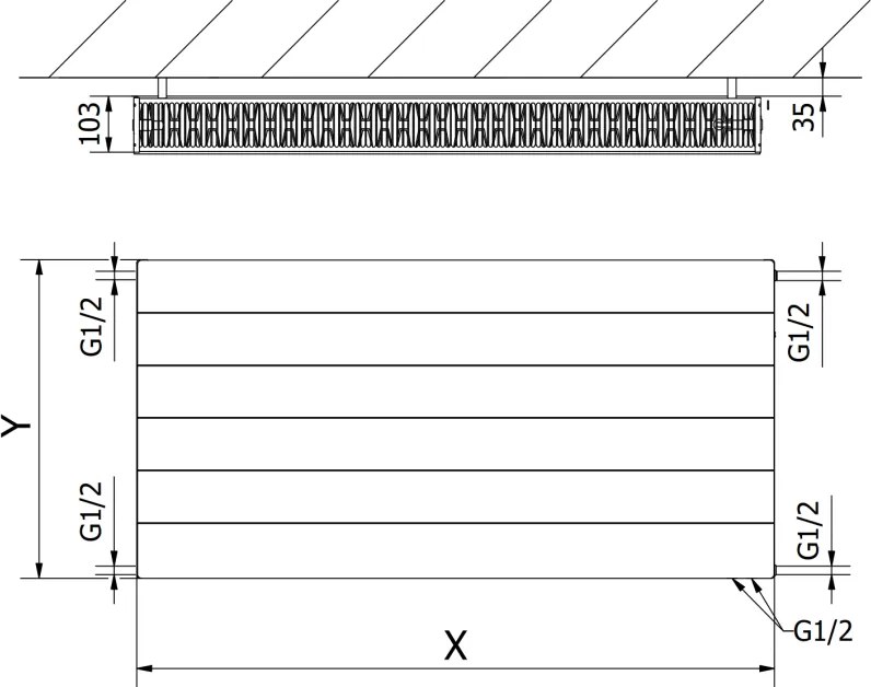 Mexen Line CVL22, panelový radiátor 600 x 400 mm, spodní připojení, 633 W, černá, W622L-060-040-70