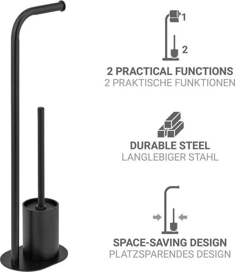 Černý ocelový stojan na toaletní papír se štětkou Levante – Wenko