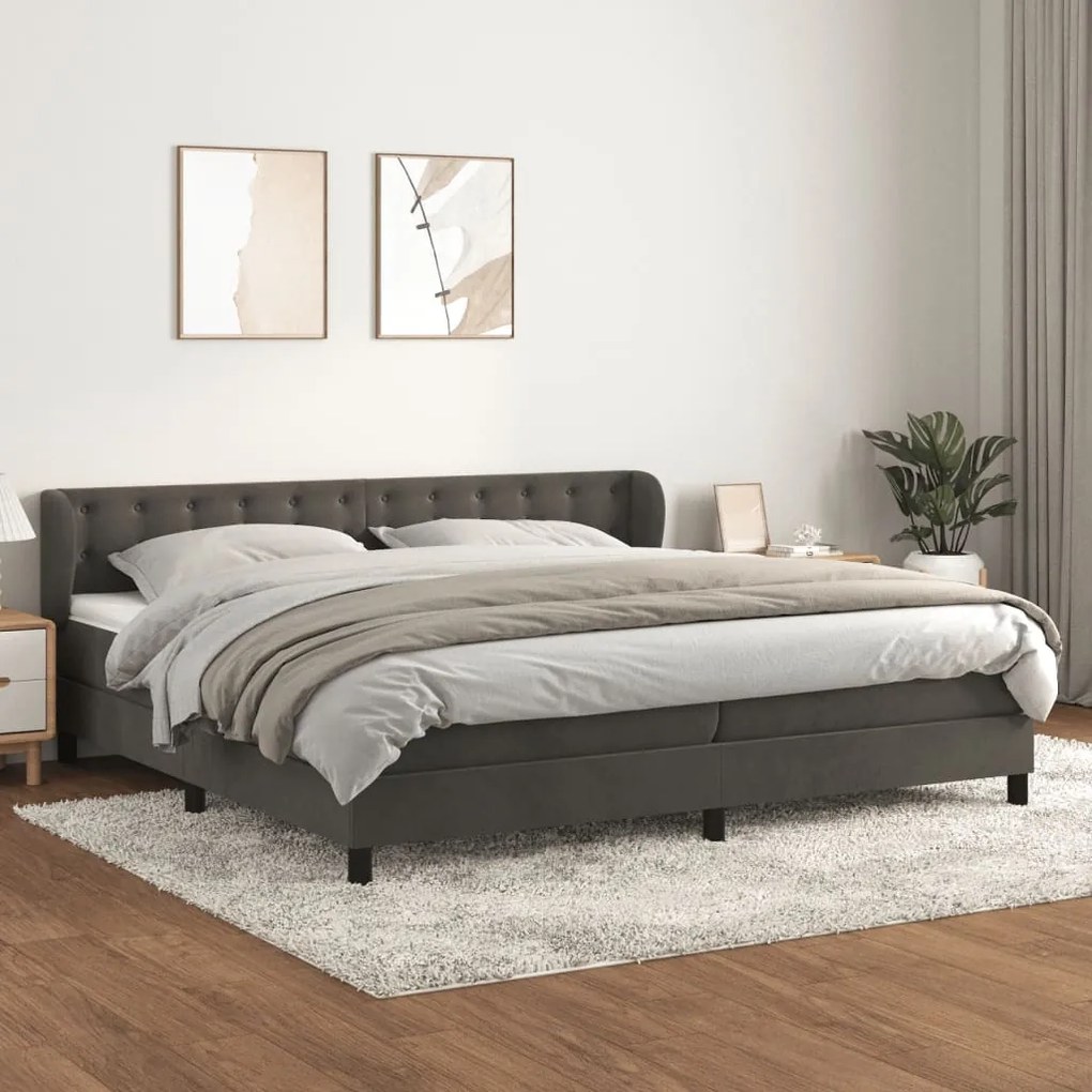 Box spring postel s matrací tmavě šedá 200x200 cm samet 3127752