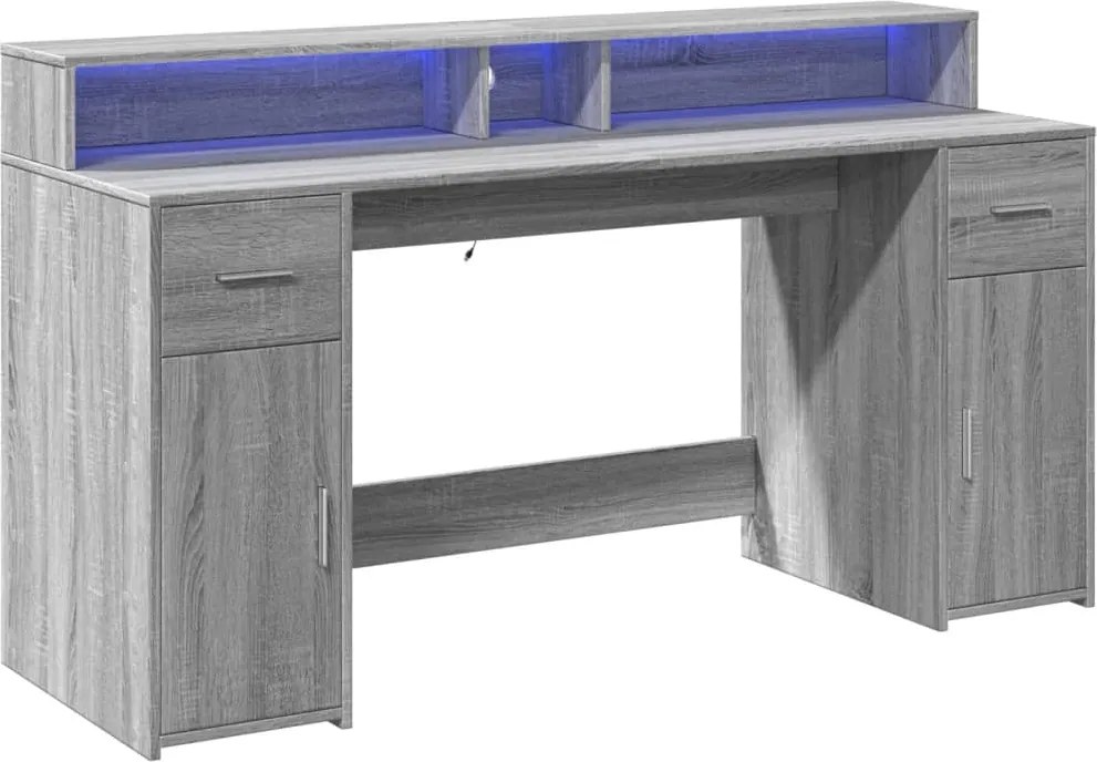 Psací stůl s LED šedý sonoma 160 x 55 x 91 cm kompozitní dřevo 3309434