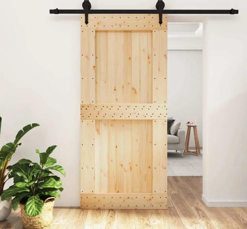 vidaXL Posuvné dveře s kováním 95 x 210 cm masivní borové dřevo [3203240]