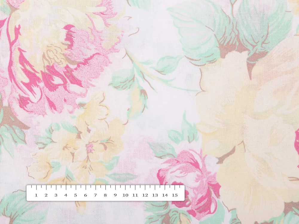 Biante Bavlněné prostírání na stůl Sandra SA-140 Velké růžové květy na bílém 35x45 cm