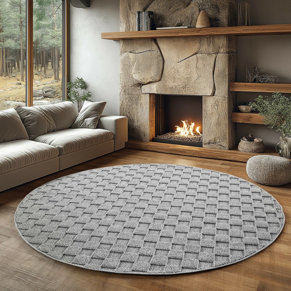 Ayyildiz, Kusový koberec Helix 2203 silver kruh, 80x80, šedá, chodba / předsíň