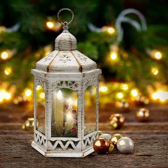 SOLIGHT LED vánoční lucerna bílá, 33cm, 3x LED svíčka, 3x AAA