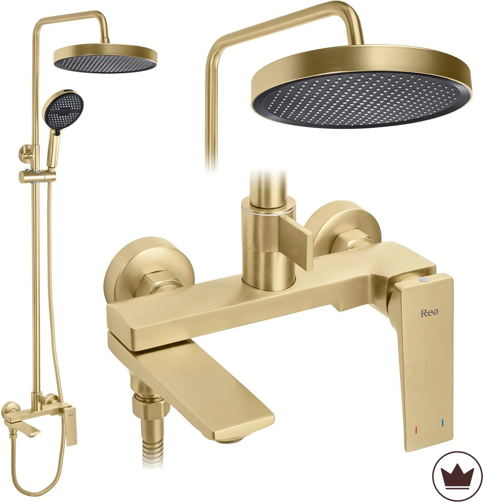 Rea Prime, sprchový set s vanovým výtokem, zlatá matná, REA-P7624
