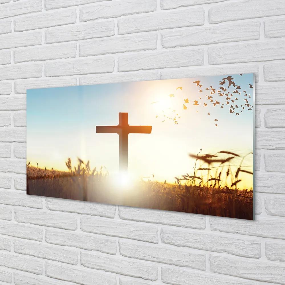 akrylový obraz Kříž pole Slunce 140x70 cm