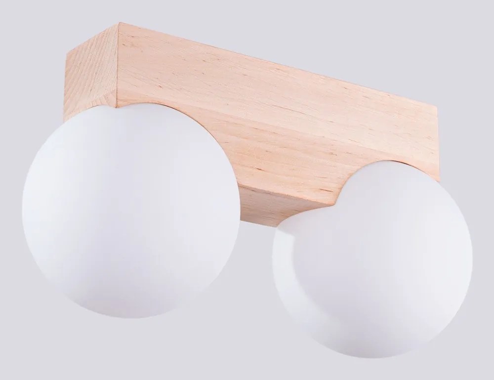 Bílé/v přírodní barvě stropní svítidlo z masivního dřeva se skleněným stínidlem ø 12 cm Solum – Sollux