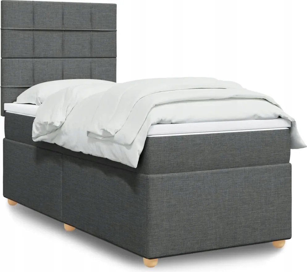 Box Spring Postel S Matrací Textil Tmavě Šedá Blok se čtverci 90 x 190 cm