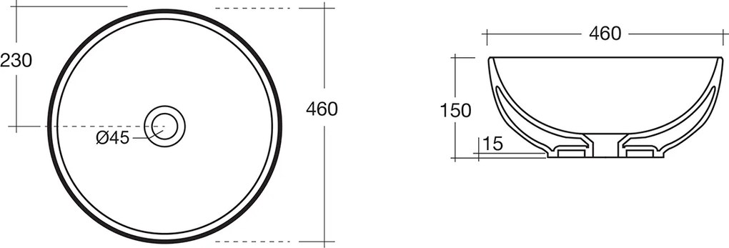 Sapho DIMP keramické umyvadlo, průměr 46 cm, na desku, bez přepadu WH060