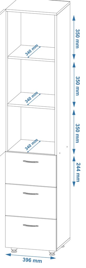 Regál P-04 policový s dvířky a zásuvkami
