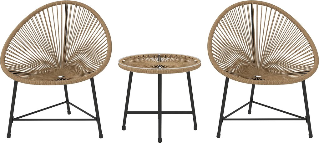 Outsunny Sada zahradního nábytku z poly rattan, venkovní lounge nábytek na balkon pro 2 osoby, 3-dílná sedací souprava se 2 židlemi a stolem, odolný z