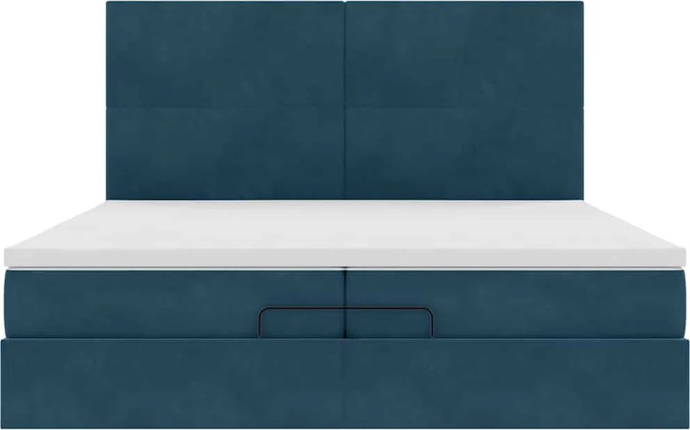 Osmanský rám postele s matrací tmavě modrý 200x200cm samet 3313425
