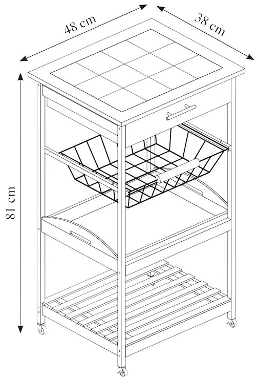 Kuchyňský vozík na kolečkách se šuplíkem a košíkem na zeleniny, bambus, Kesper