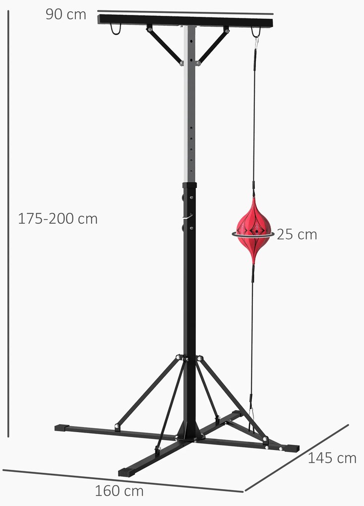 Stojan na boxovací pytel SPORTNOW, výškově nastavitelný, volně stojící držák boxovacího pytle se speedballem, nosnost až 60 kg, ocel, černý