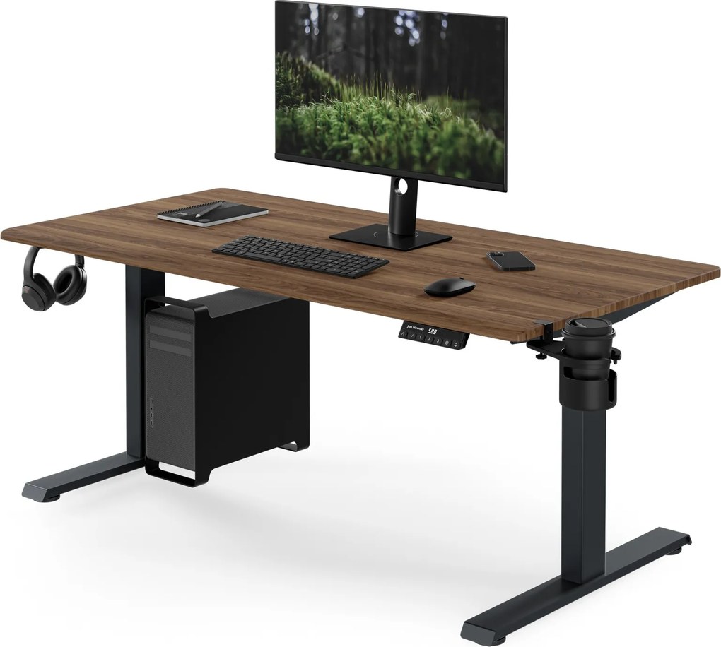 Elektrický stůl s regulací výšky ergonomický antracitový/ořech,1400x700 mm: ARIA
